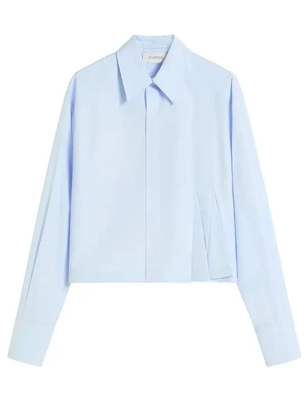 Sportmax Cropped Poplin Shirt With Asymmetrical Pleats - Blue