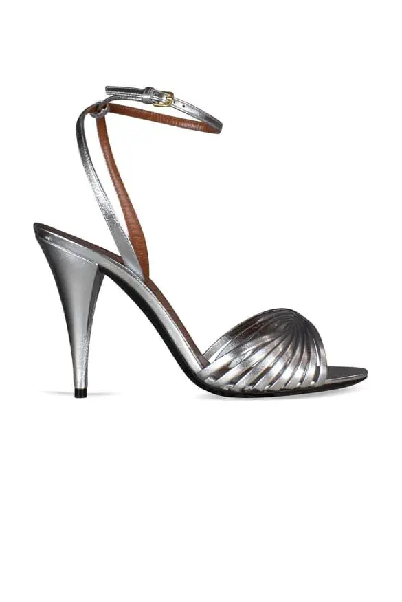 Saint Laurent Metallic Leather Tina Sandals - Silver