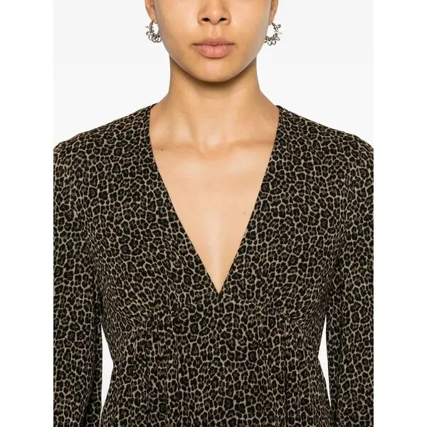 Saint Laurent Leopard Print Wool And Silk V-neck Day Dress - Brown