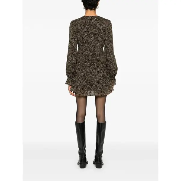 Saint Laurent Leopard Print Wool And Silk V-neck Day Dress - Brown