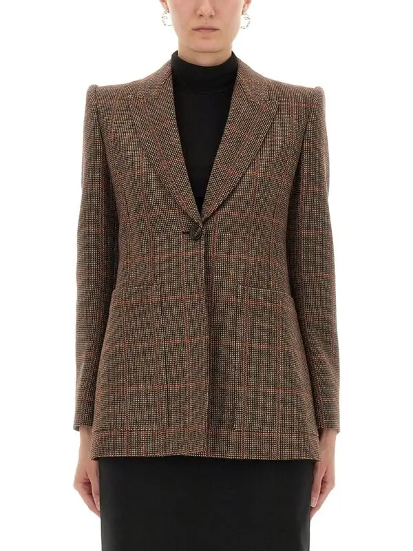 Chloé Plaid Wool Tailored Jacket - Brown