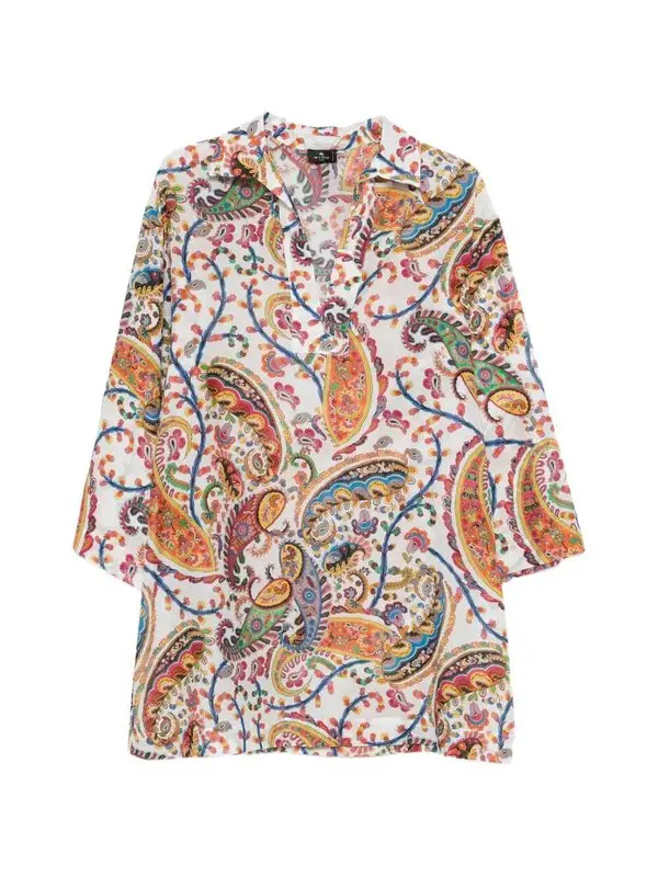 Etro Paisley Print V-neck Beach Kimono Shirt - White