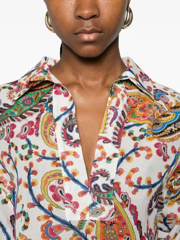 Etro Paisley Print V-neck Beach Kimono Shirt - White