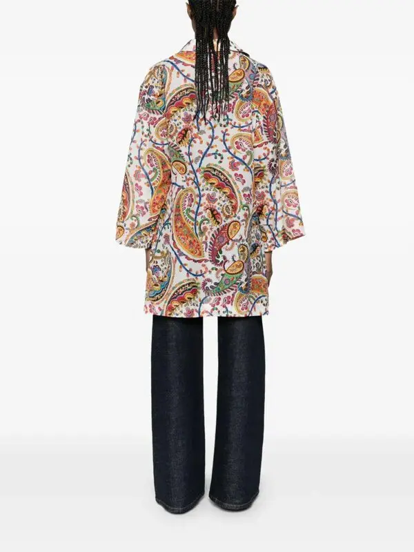 Etro Paisley Print V-neck Beach Kimono Shirt - White
