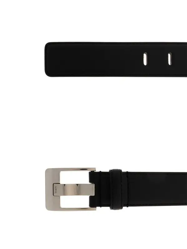 TOD'S Soft Leather Belt With Silver Metal Buckle