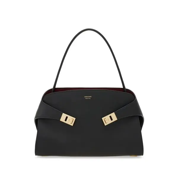 FERRAGAMO Calfskin Hug Soft Shoulder Bag - Black
