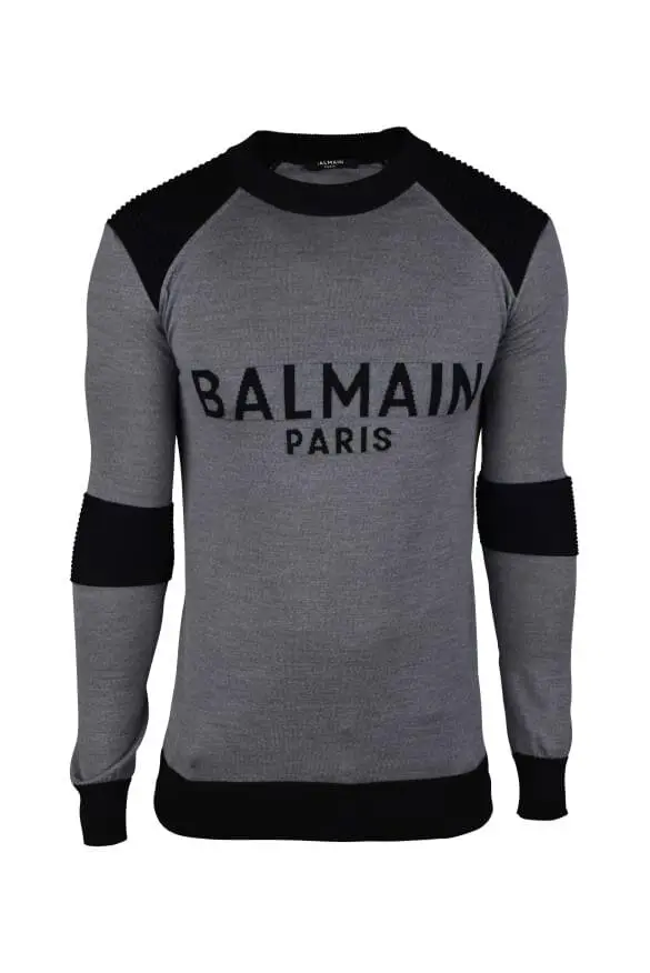 Balmain Logo Accent Wool Sweater - Gray
