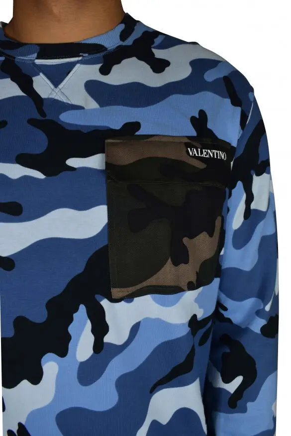 Valentino Garavani Camouflage Pattern Pullover Sweater - Blue