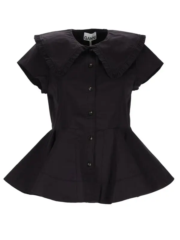 GANNI Ruffle Shirt - Black