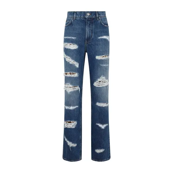 Dolce & Gabbana Animal Print Cotton Denim Jeans - Blue