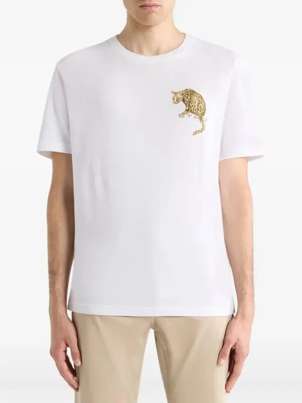 Etro Cotton T-shirt With Leopard Print And Embroidery - White