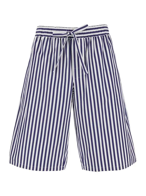 Dolce & Gabbana Blue Bermuda Shorts With Striped Motif And Elastic Waist In Cotton For - Multicolor