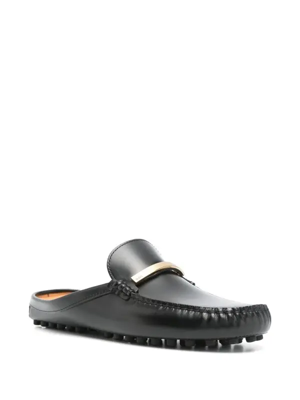 TOD'S Branded Metal Bar Leather Gommino Mules - Black
