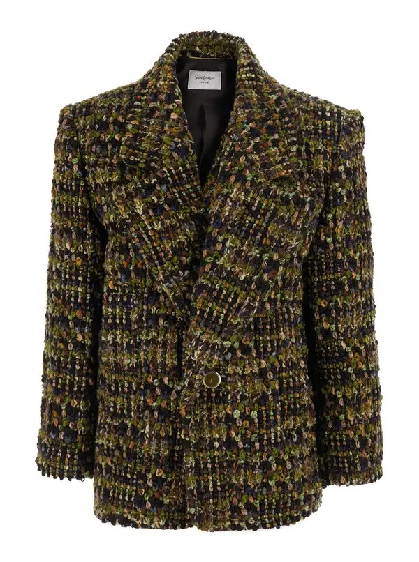 Saint Laurent Green Single-breasted Jacket With Notched Revers And Cassandre Engraving On The Button In Blend Wool For - Multicolor