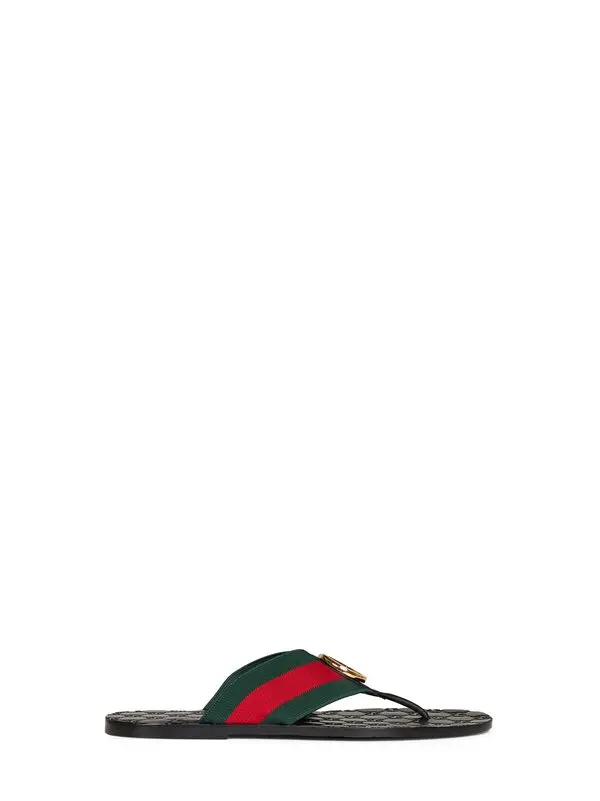 Gucci Leather And Web Ribbon Riviera Thong Sandals - Multicolor