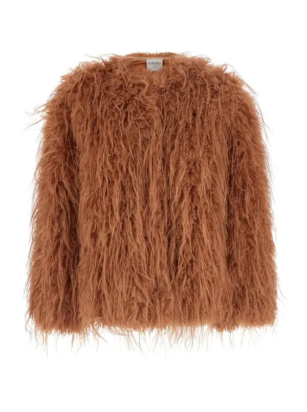 FORTE_FORTE Crew Neck Shearling Jacket - Brown