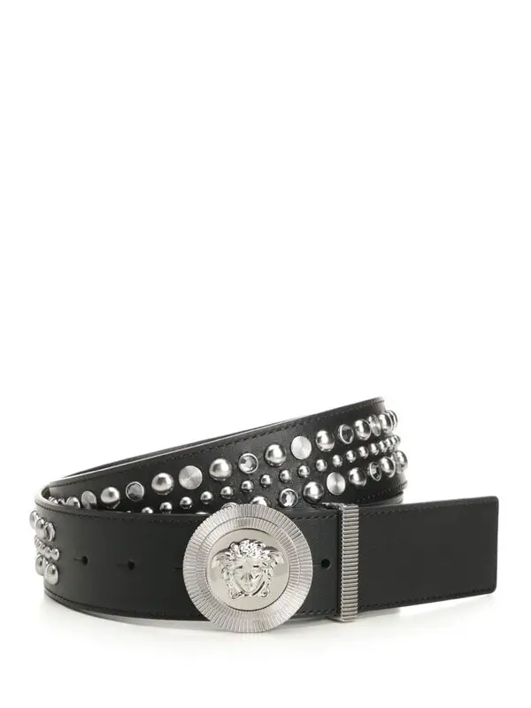 Versace Lamb Leather Belt With Studs - Black