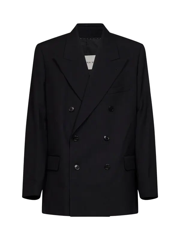 Dries Van Noten Black Wool Canvas Bosier Double-breasted Jacket - Multicolor