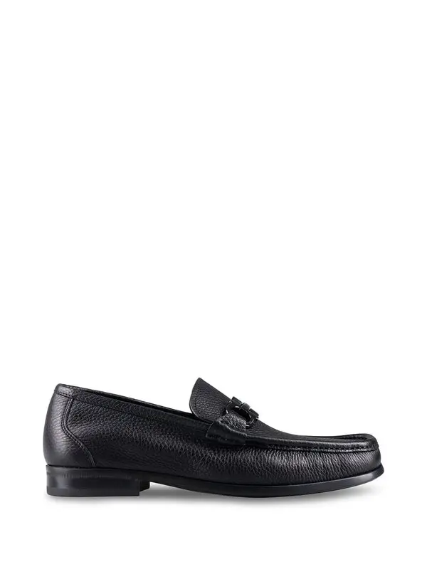 FERRAGAMO Grained Leather Gancini Loafers - Black
