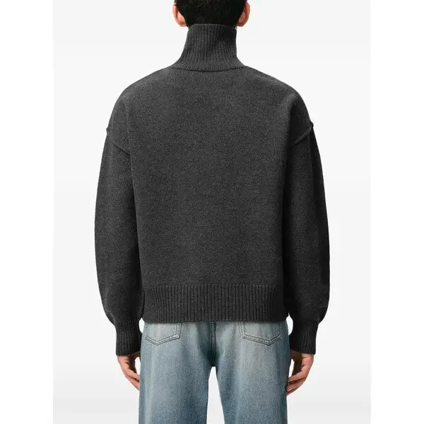 AMI Paris Felted Merino Wool Sweater - Gray