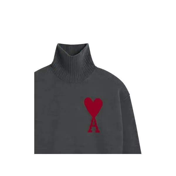 AMI Paris Felted Merino Wool Sweater - Gray