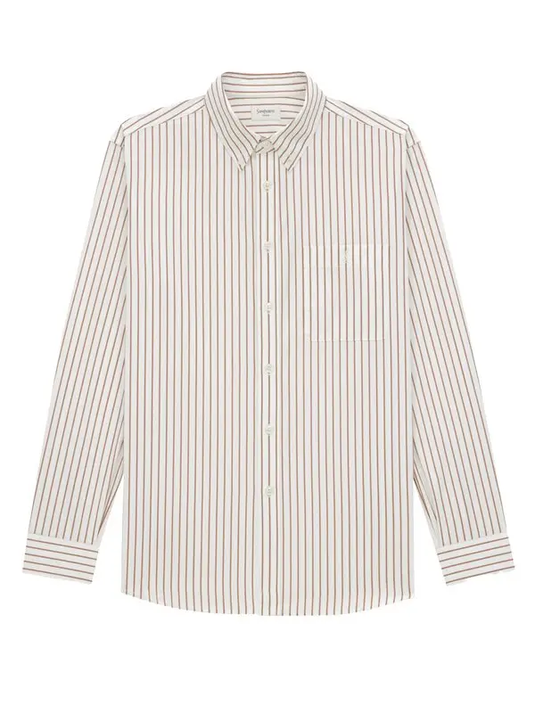 Saint Laurent Cassandre Shirt In Striped Cotton Poplin