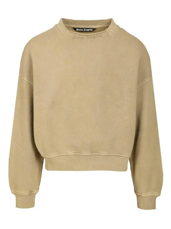 Palm Angels Curved Logo Cotton Sweatshirt - Green