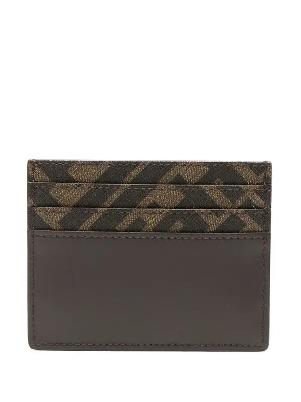 Fendi Leather And Ff Canvas Squared Card Holder - Brown