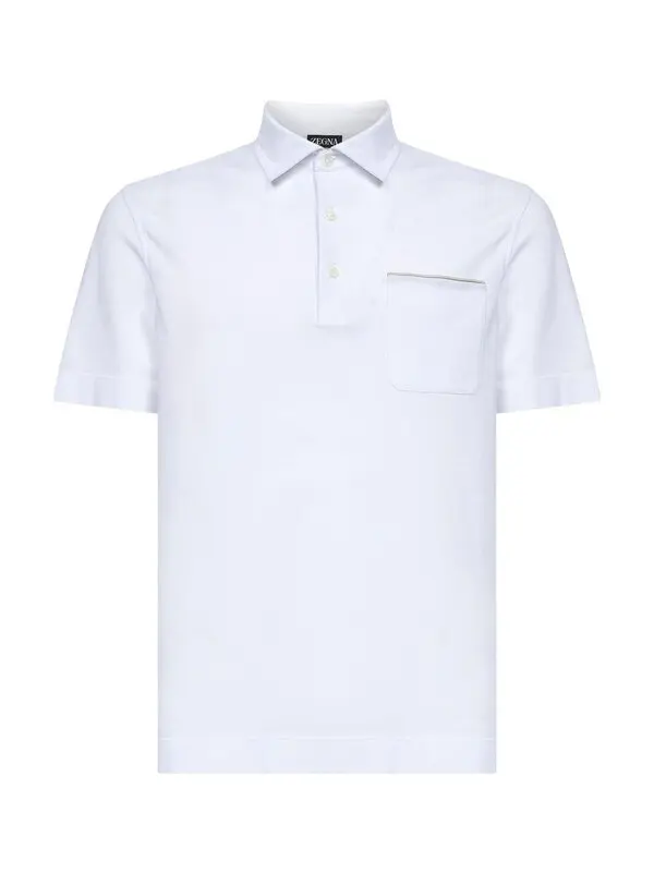 Zegna White Cotton Pique Polo Shirt With Chest Pocket - Multicolor