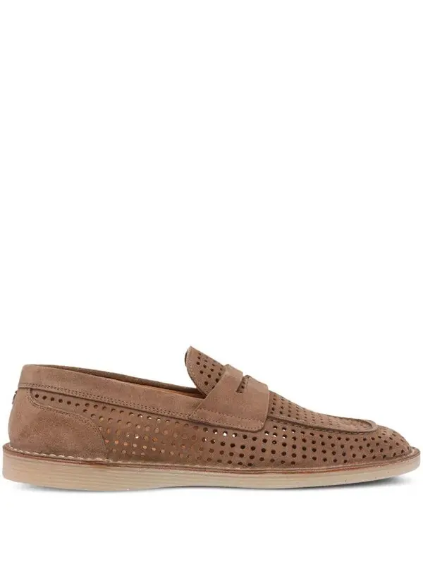 Dolce & Gabbana New Florio Perforated Suede Loafers - Brown