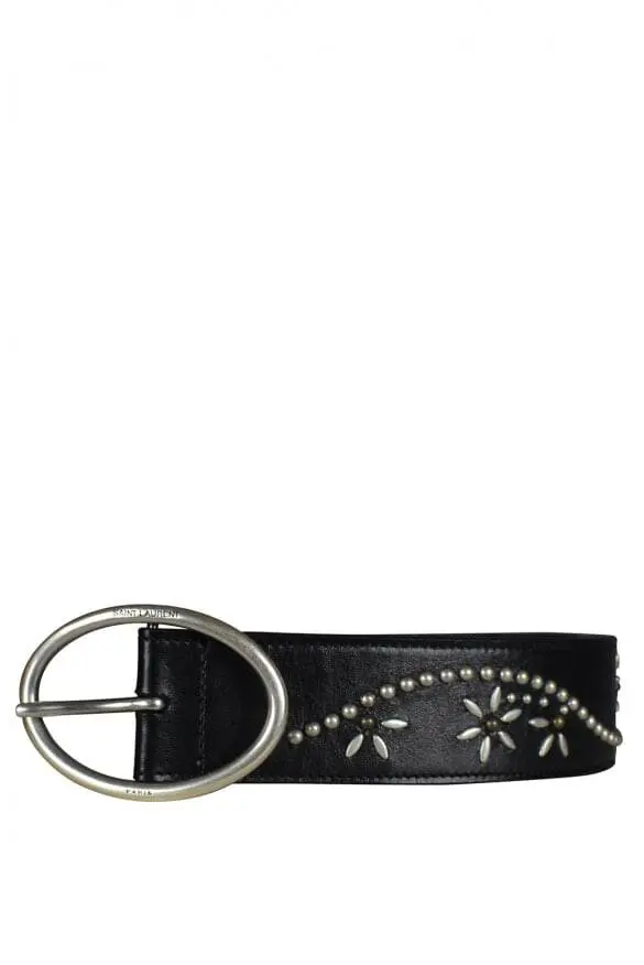 Saint Laurent Studded Leather Belt - Black