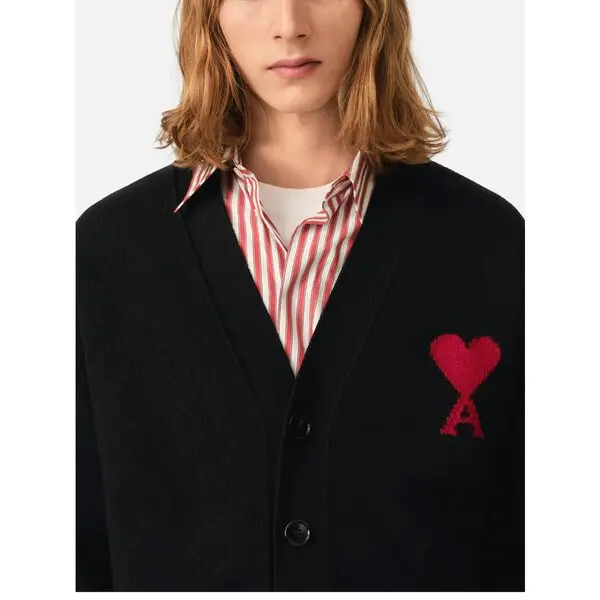 AMI Paris Wool Intarsia-knit Cardigan
