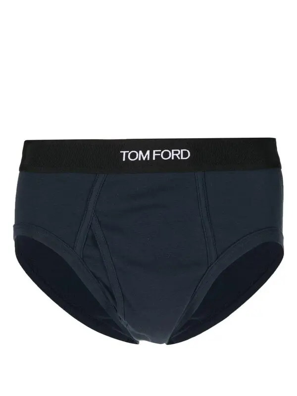 TOM FORD Logo-waistband Cotton Briefs - Blue