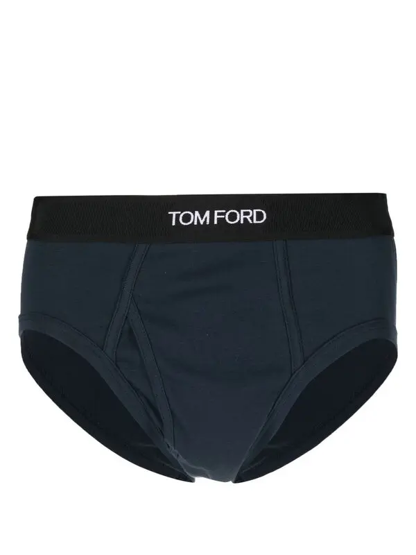 TOM FORD Logo-waistband Cotton Briefs - Blue