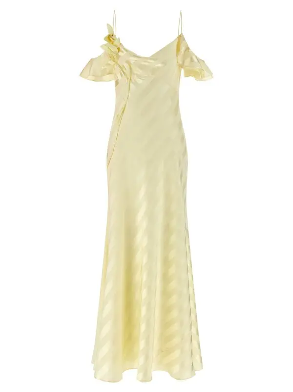SELF-PORTRAIT Satin Striped' Long Dress - Yellow