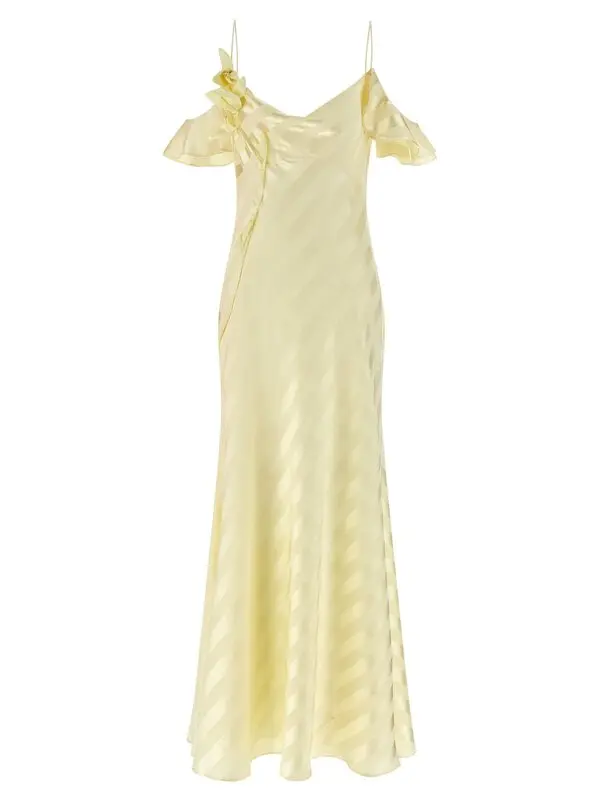 SELF-PORTRAIT Satin Striped Long Dress - Yellow