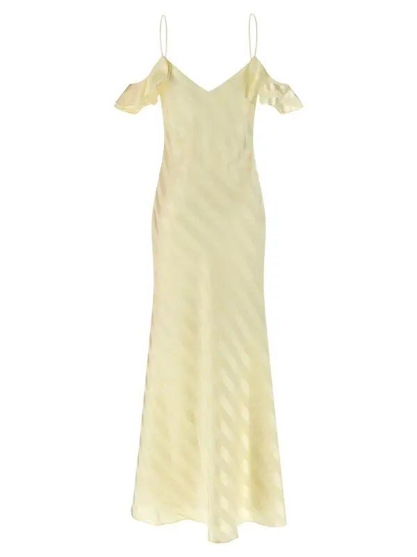 SELF-PORTRAIT Satin Striped Long Dress - Yellow