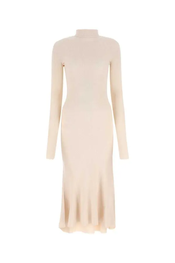Balenciaga Sand Silk Blend Dress - Brown