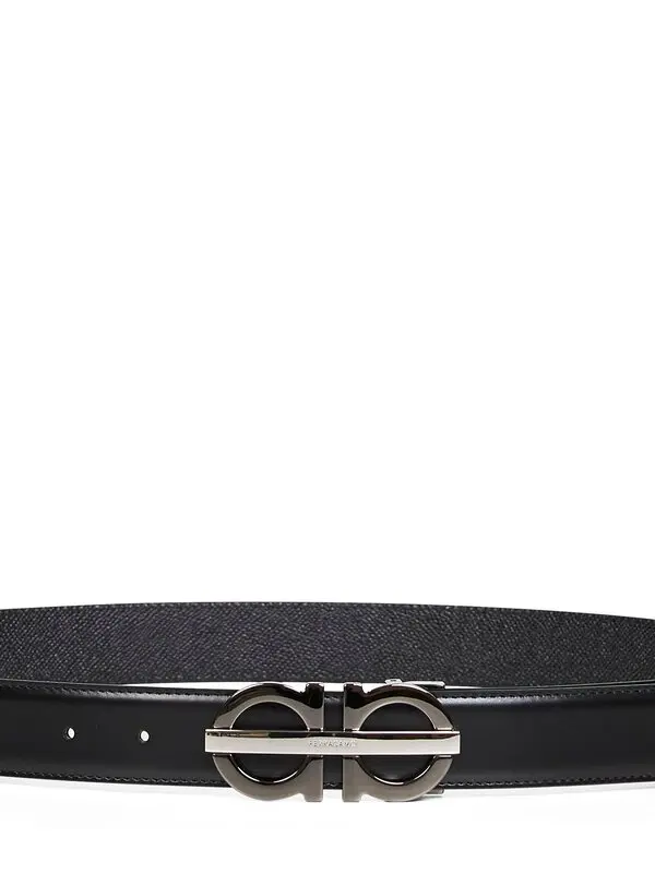 FERRAGAMO Black Gancini Reversible Belt