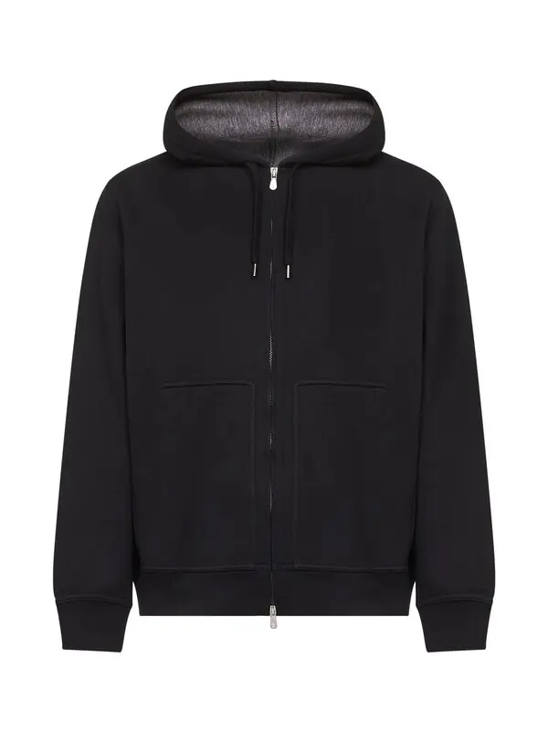 Brunello Cucinelli Black Double Fleece Zip-up Hoodie - Multicolor