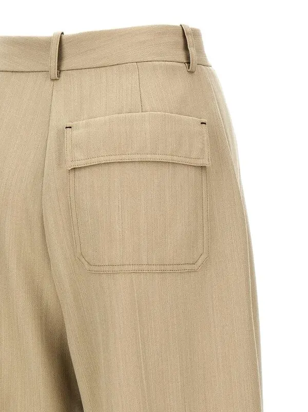 Victoria Beckham Wool Maxi Turn-up Pants - Cream