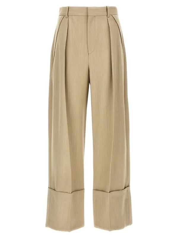 Victoria Beckham Wool Maxi Turn-up Pants - Cream