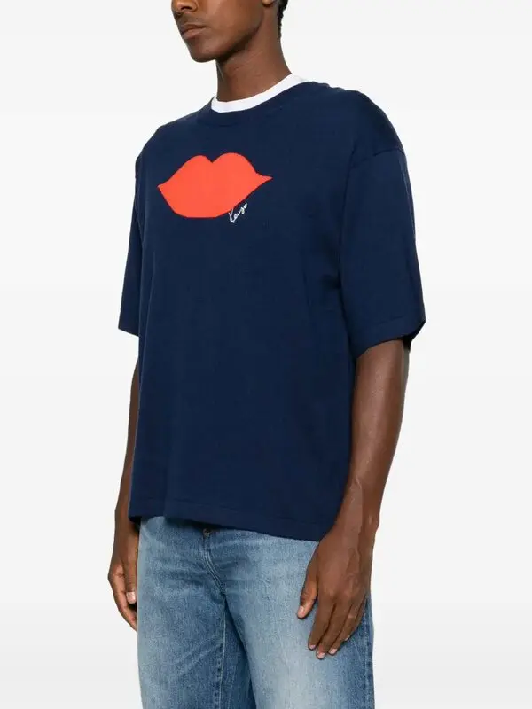 Kenzo Short-sleeved Sweater With Lip Intarsio