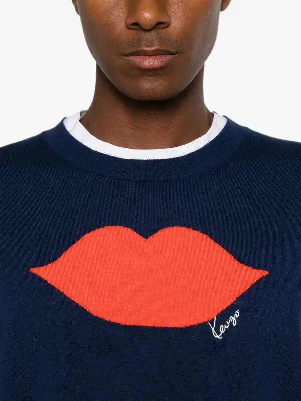 Kenzo Short-sleeved Sweater With Lip Intarsio