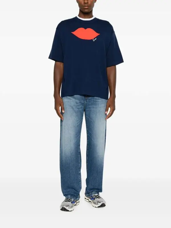 Kenzo Short-sleeved Sweater With Lip Intarsio