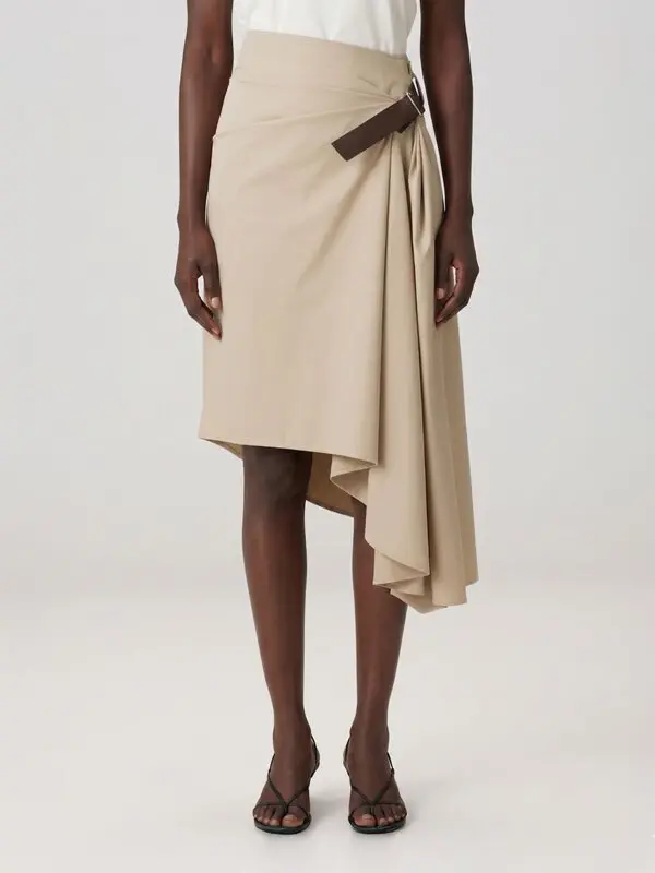 Loewe Asymmetrical Midi Skirt In Cotton And Silk With Draped Detail - Cream