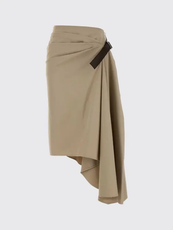 Loewe Asymmetrical Midi Skirt In Cotton And Silk With Draped Detail - Cream