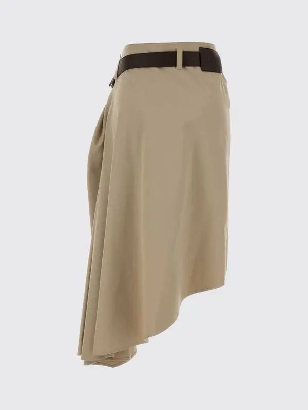 Loewe Asymmetrical Midi Skirt In Cotton And Silk With Draped Detail - Cream