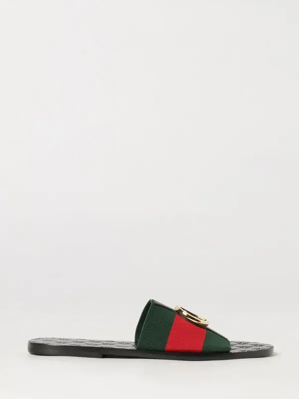 Gucci Gg Monogram Canvas Slides With Striped Detail