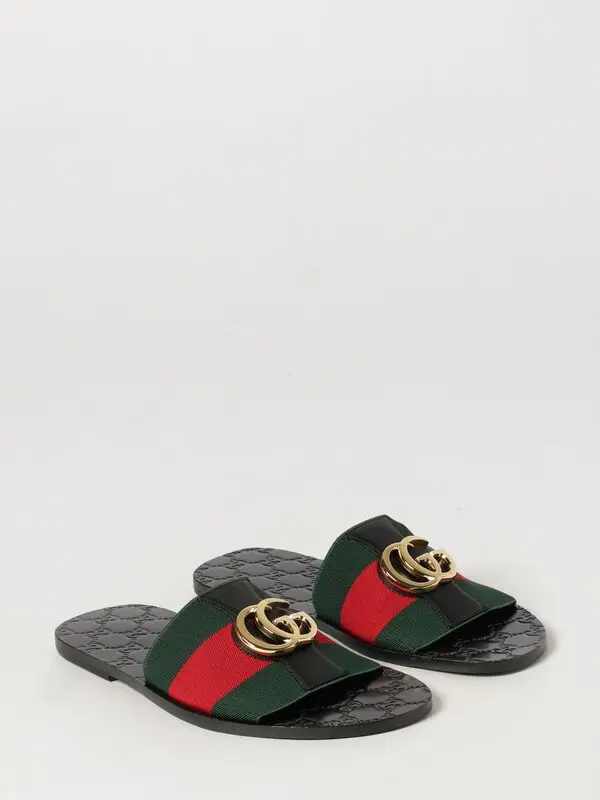 Gucci Gg Monogram Canvas Slides With Striped Detail